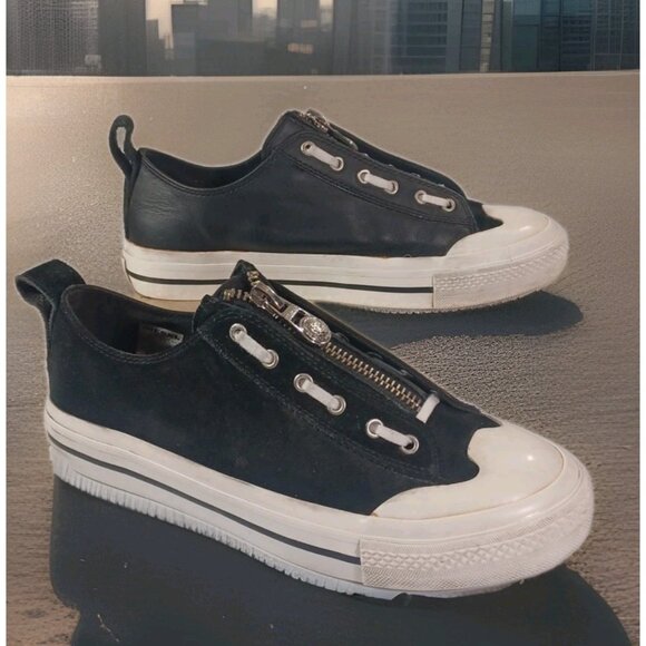 Diesel | Shoes | Diesel Sastico Black Leather Suede Zipper Mc Logo ...